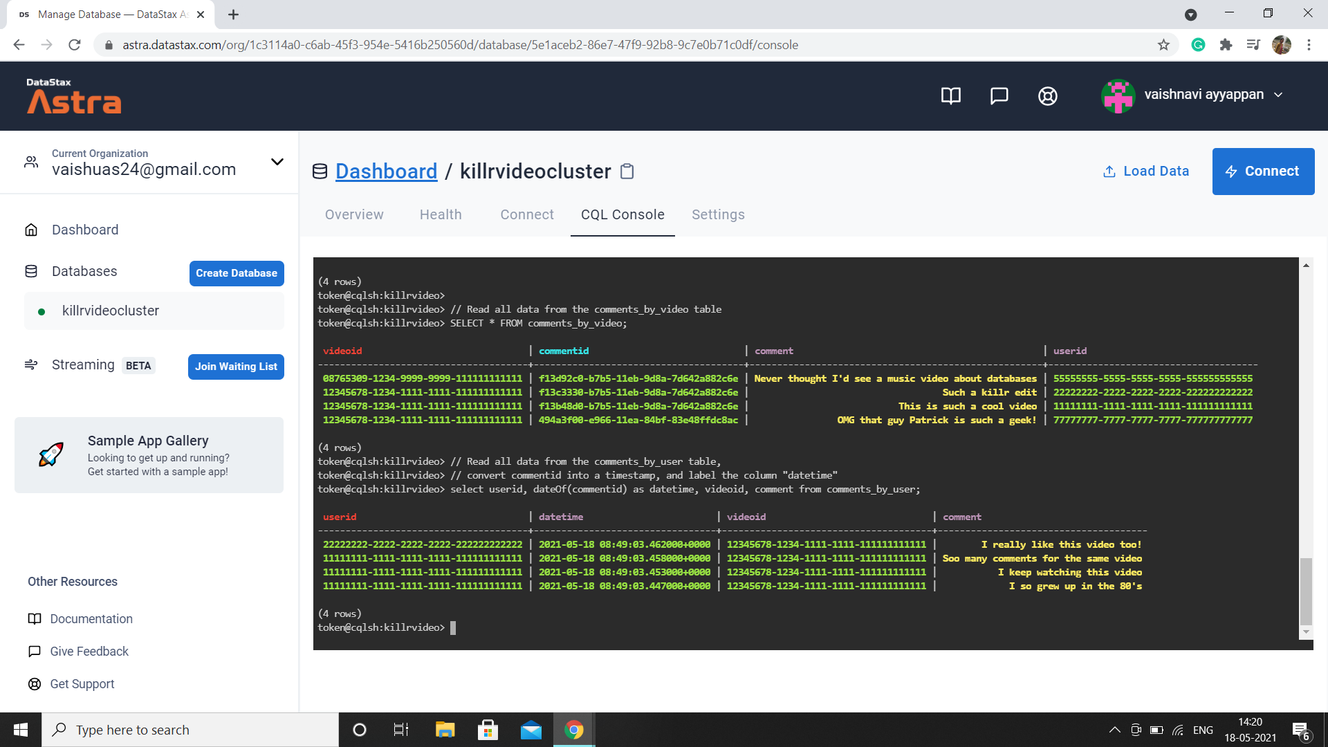 [hw] Vaishnavi A · Issue 127 · Datastaxdevs Workshop Intro To Cassandra · Github