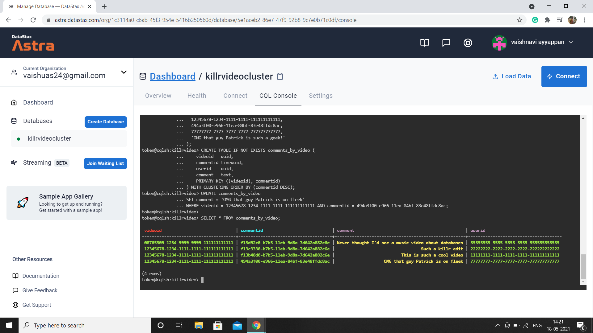 [HW] Vaishnavi A · Issue #127 · datastaxdevs/workshop-intro-to-cassandra · GitHub