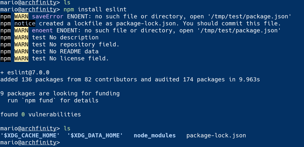 [BUG] npm install creates directories '$XDG_CACHE_HOME' and '$XDG_DATA ...