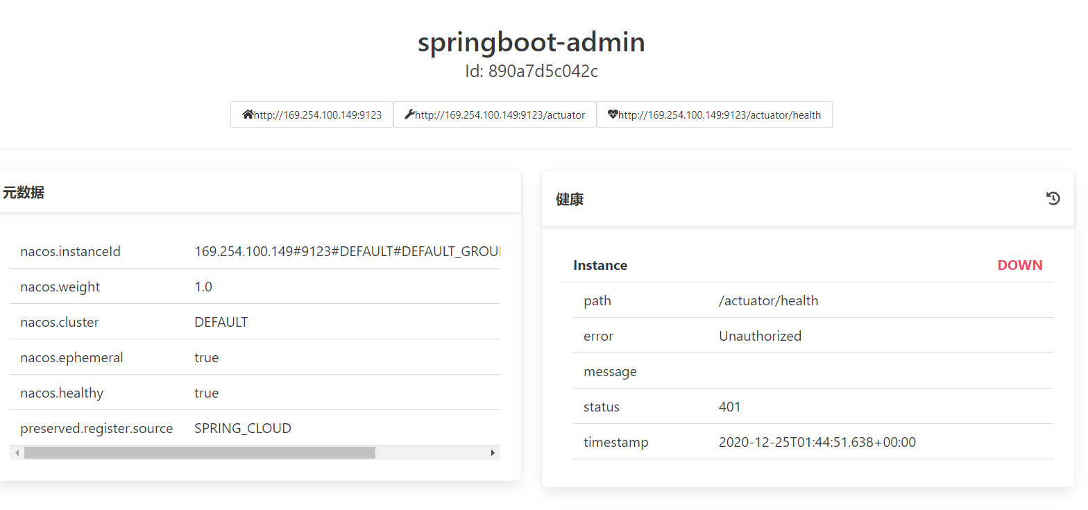 > The 401 is returned by the monitored application. You need to make those endpoints accessible ...