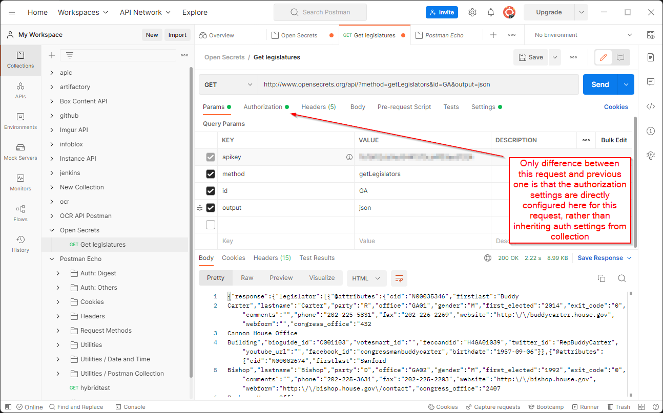 Authorization configured for collections not correctly inherited by requests within collections ...