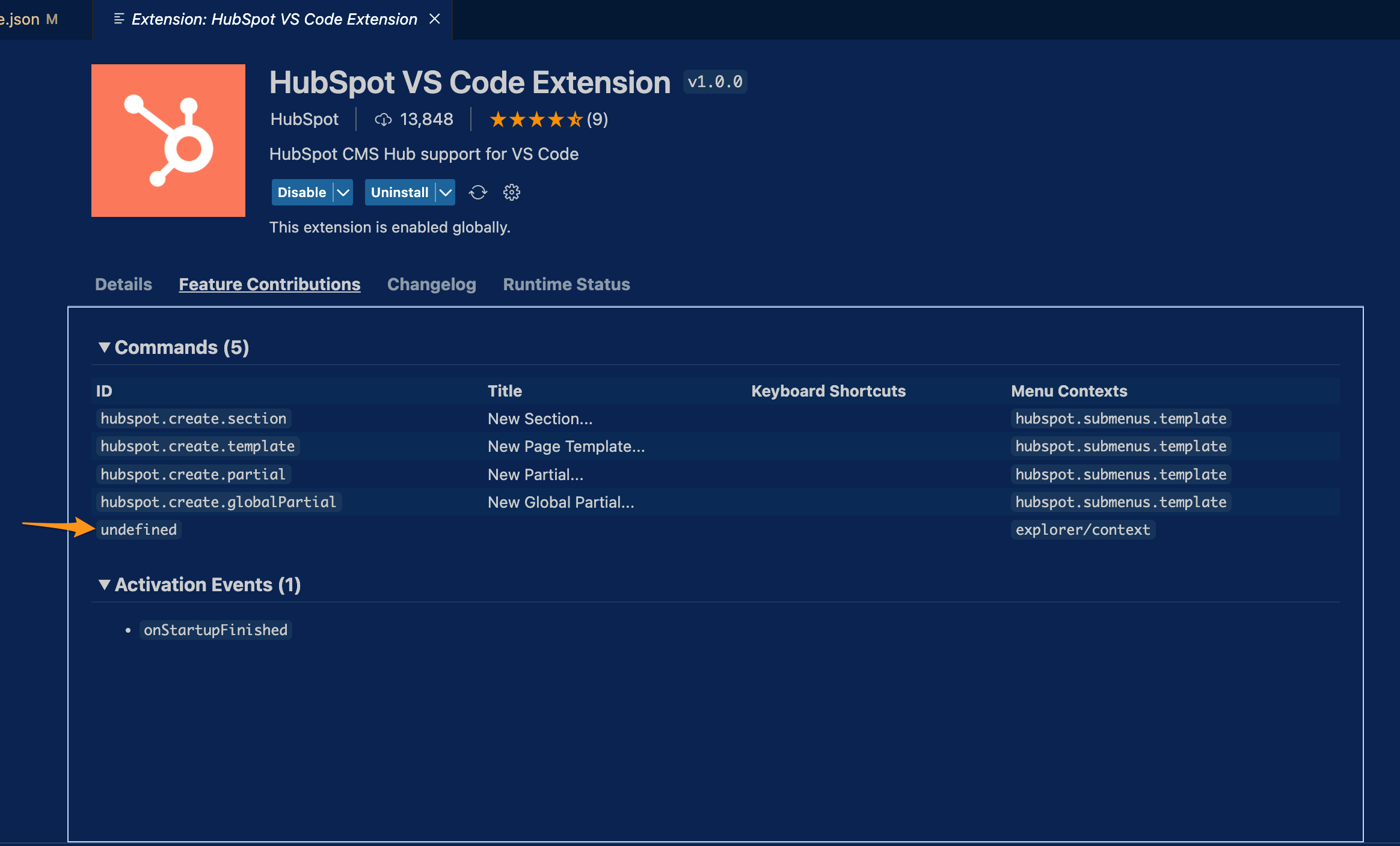 undefined command id in feature contributions section when using submenu · Issue #171277 ...