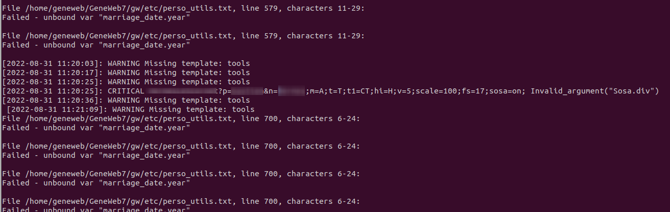 Several errors messages · Issue #1338 · geneweb/geneweb · GitHub