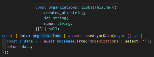 How To Use Useasyncdata And Supabase In Composable While Preserving Type Prediction · Issue