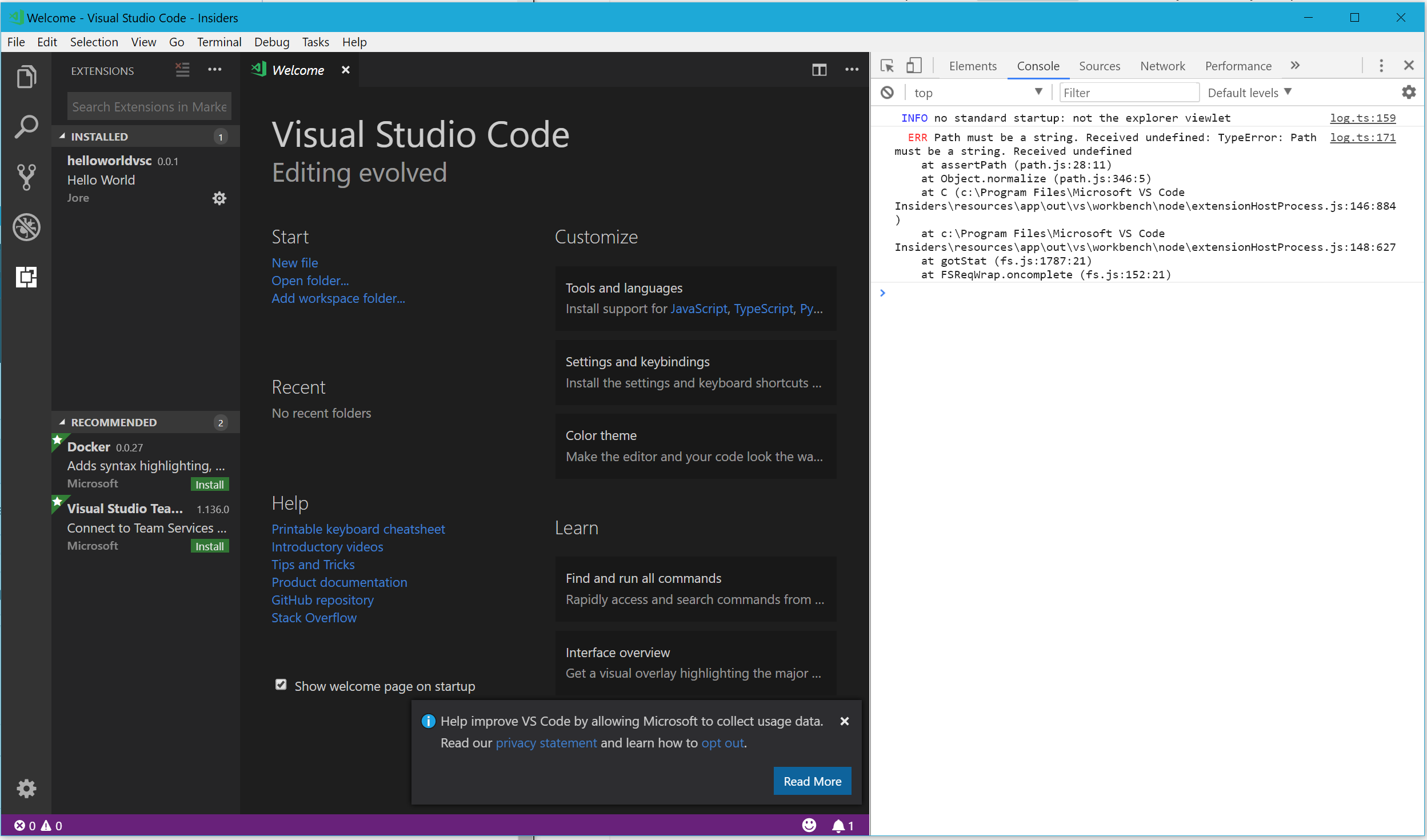 Insiders 1.25.0 extension does not work if there is only one installed ...