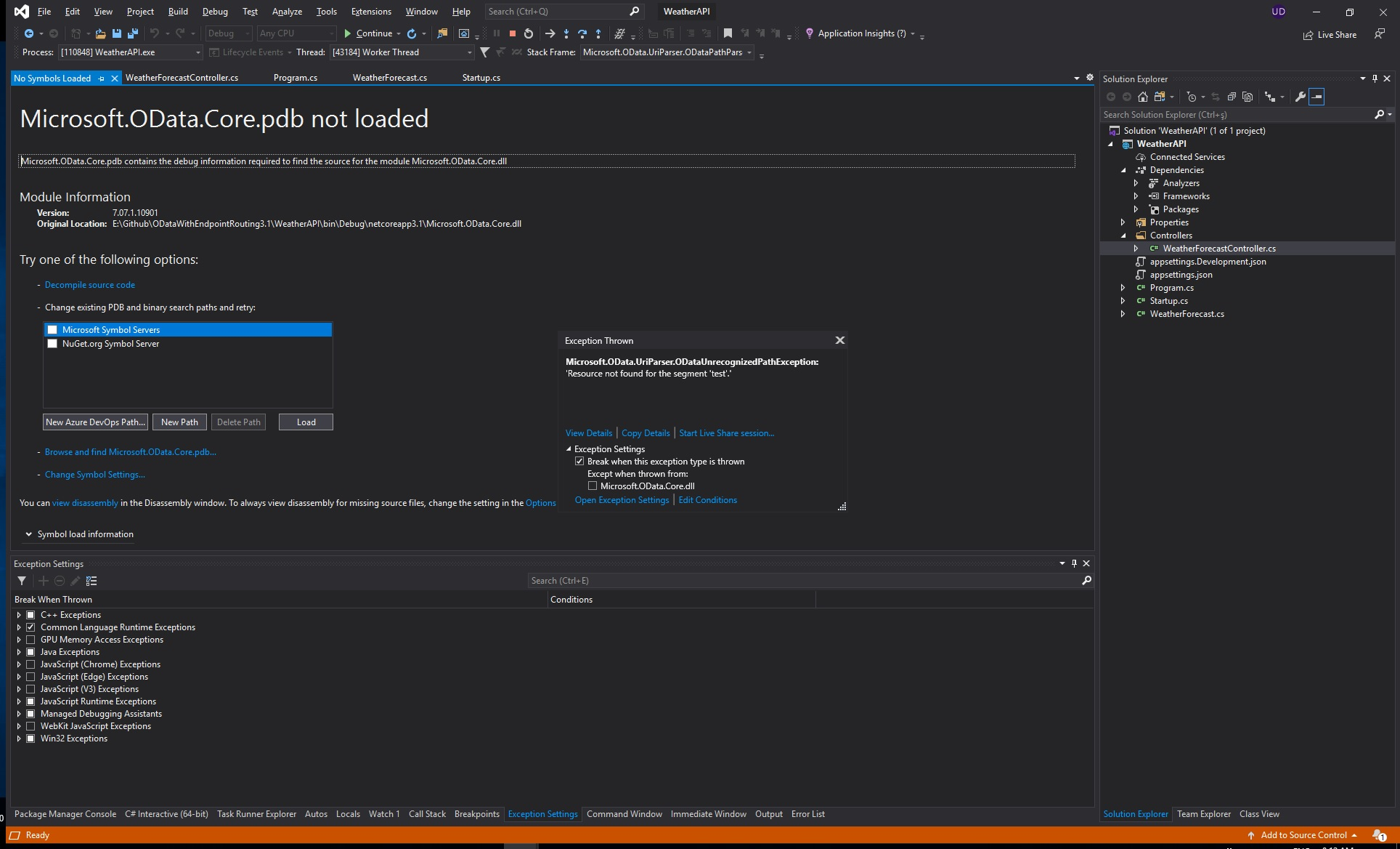 Odataunrecognizedpathexception Is Thrown For Non Odata Routes When Odata Route Prefix Is Null Or