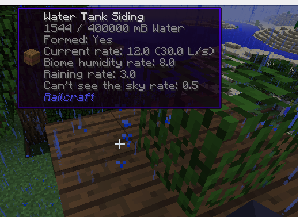 Railcraft WaterTank, Waila showing current water production rate ...