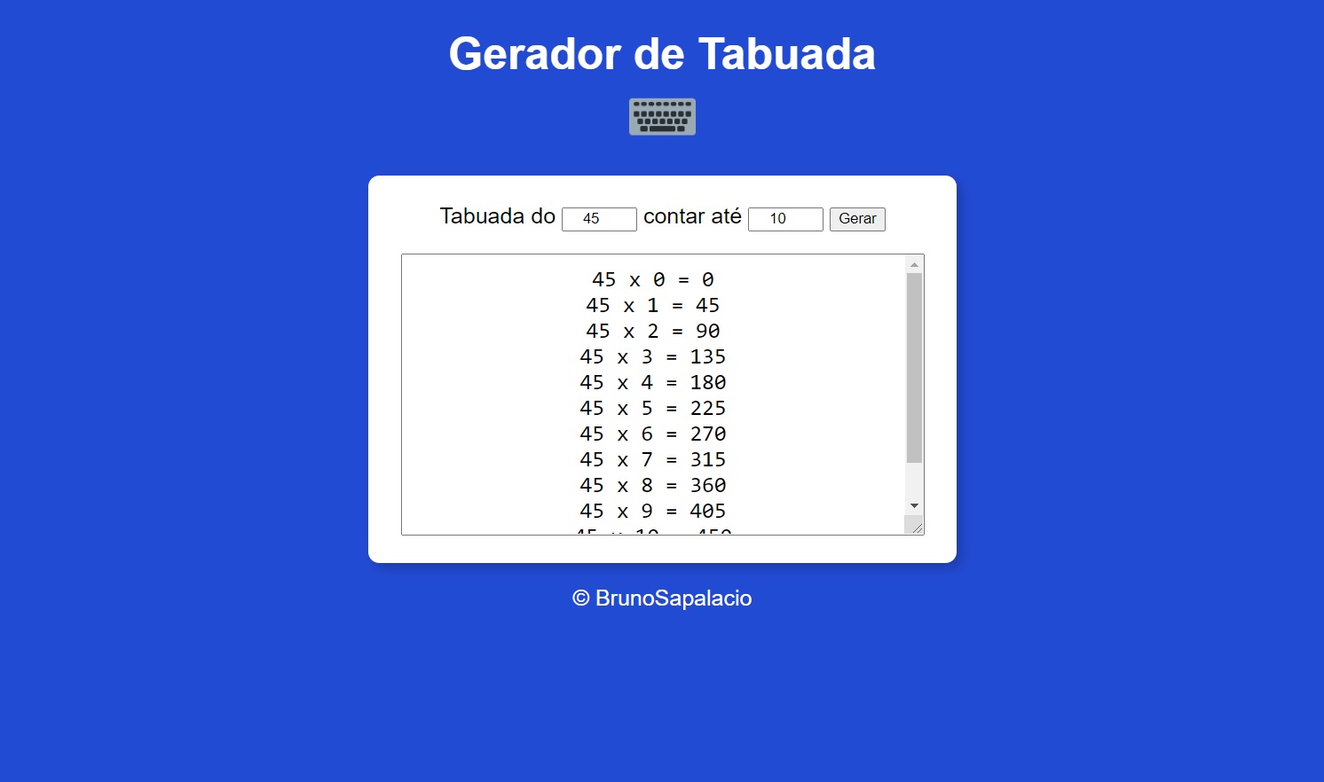 GitHub - BrunoSapalacio/Tabuada_JS: Sistema simples que gera uma tabuada do número que o usuário ...