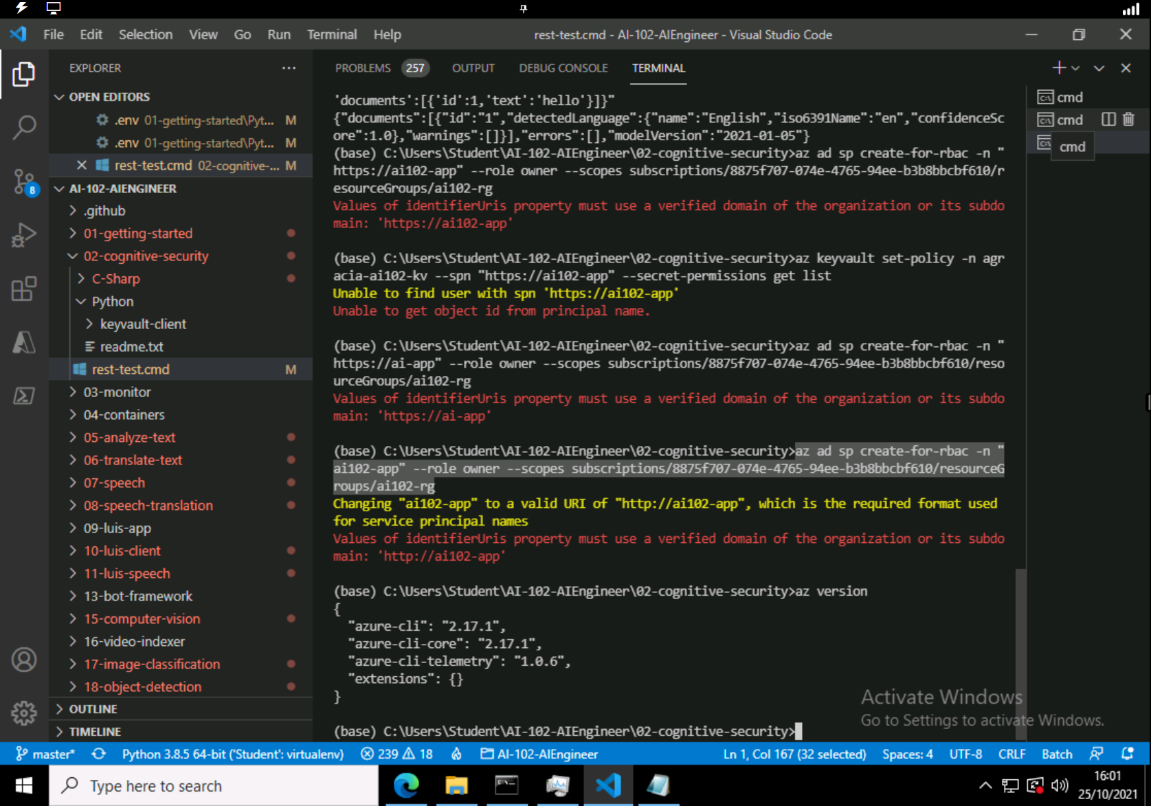 Creating the service principal requires http · Issue #86 · MicrosoftLearning/AI-102-AIEngineer ...