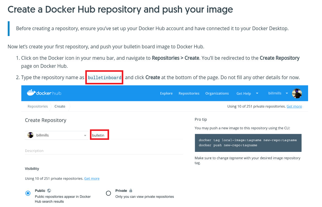 The illustration picture does not match the description in "Create a Docker Hub repository and ...