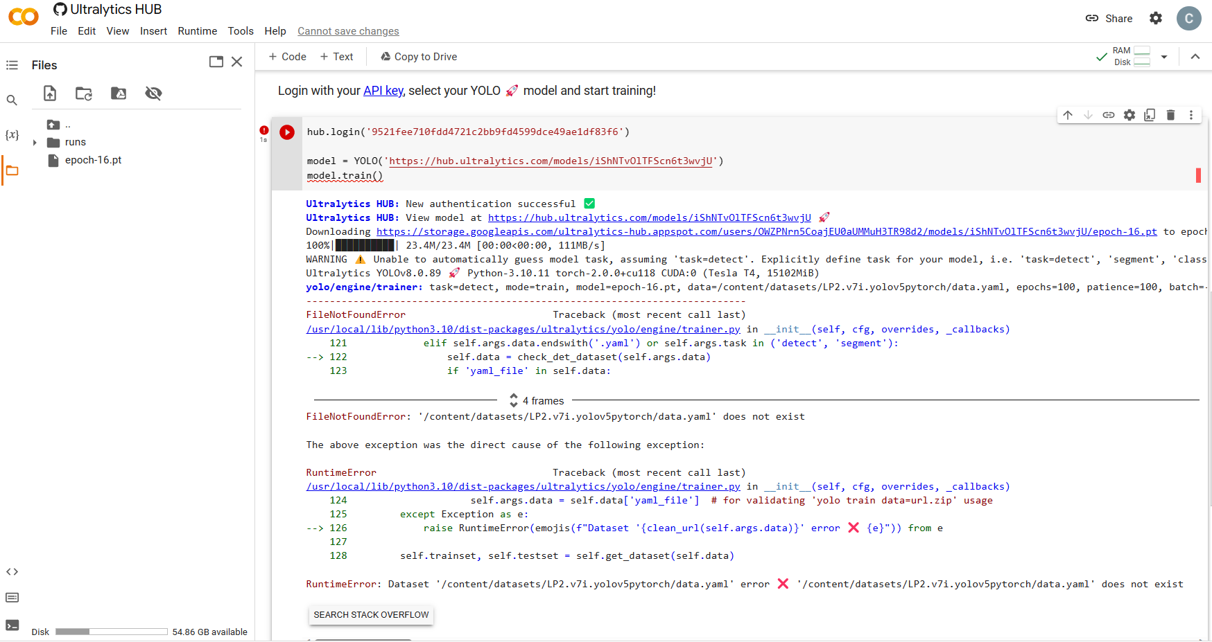YOLOv8 resume training errors on renewed Colab runtimes · Issue #216 · ultralytics/hub · GitHub