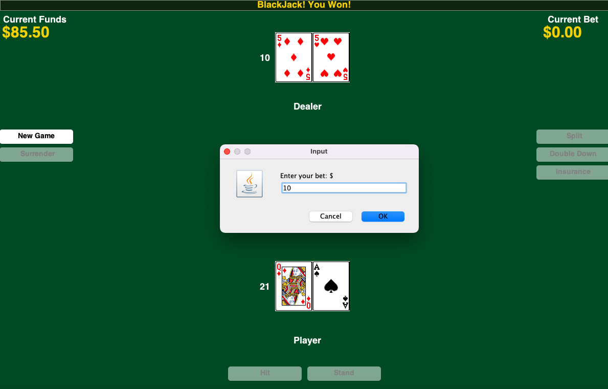 GitHub - SashaKurban/Blackjack-App: Single-player desktop Blackjack game with Java Swing GUI