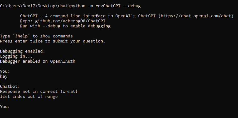 Response not in correct format. · Issue #175 · acheong08/ChatGPT · GitHub