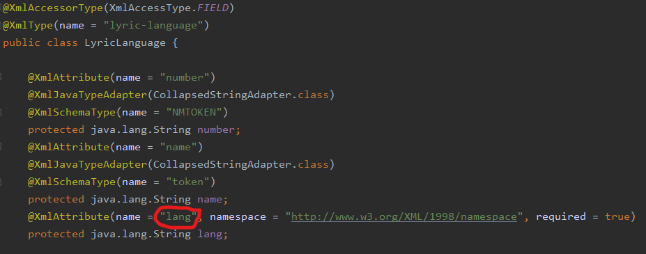 Need to change XmlAttribute "lang" to "xml:lang" in LyricLanguage.java ...
