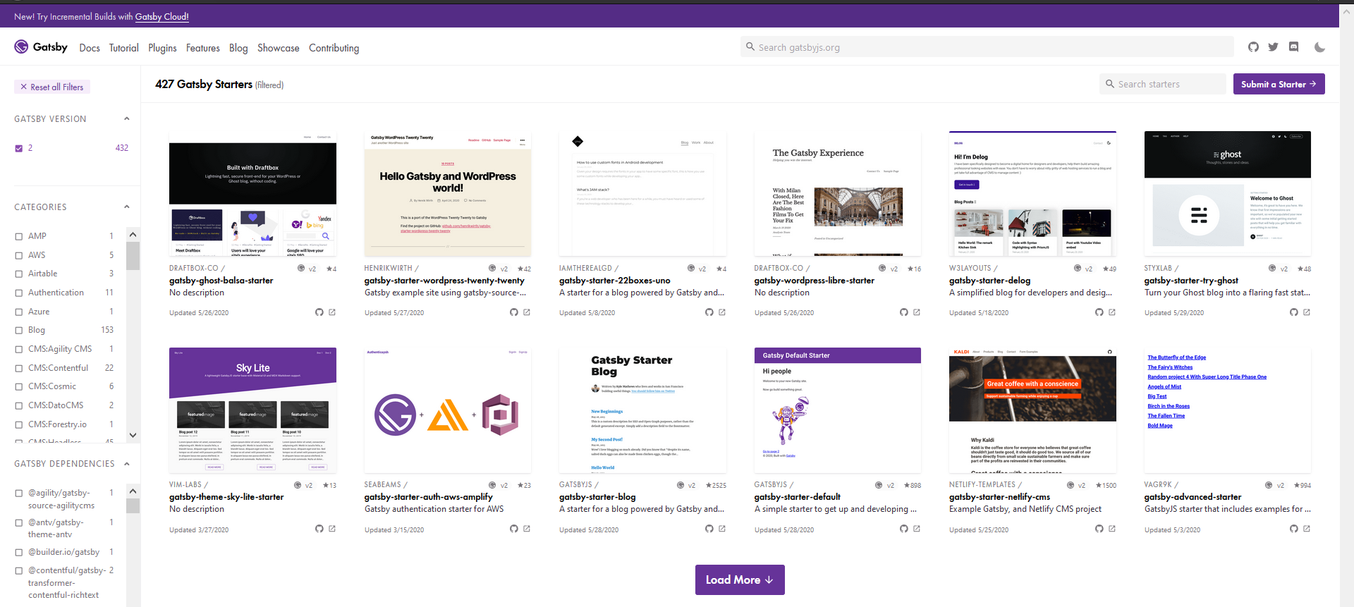 New Starters added to starter.yml not showing up in first page. · Issue #24616 · gatsbyjs/gatsby ...