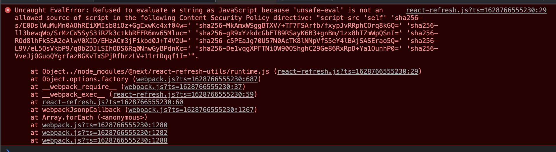 React Refresh Caused Csp Block Unsafe Eval · Issue 28012 · Vercelnextjs · Github 9802