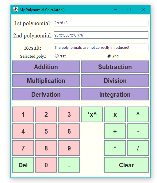 GitHub - vladslavu/PolynomialCalculator: Simple poly calculator: add, sub, mul, div, integration ...