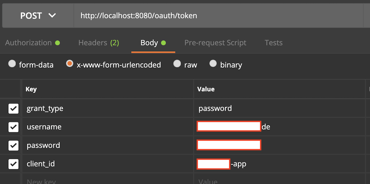 How to use grant_type PASSWORT ? Where to put Users credentials ...