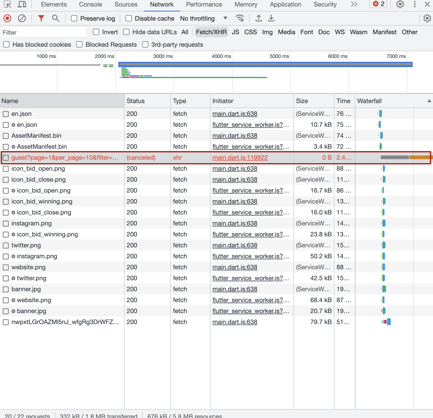 Http (fetch-XHR) requests are being canceled some time. i m using Flutter Web (get: ^4.6.6 ...