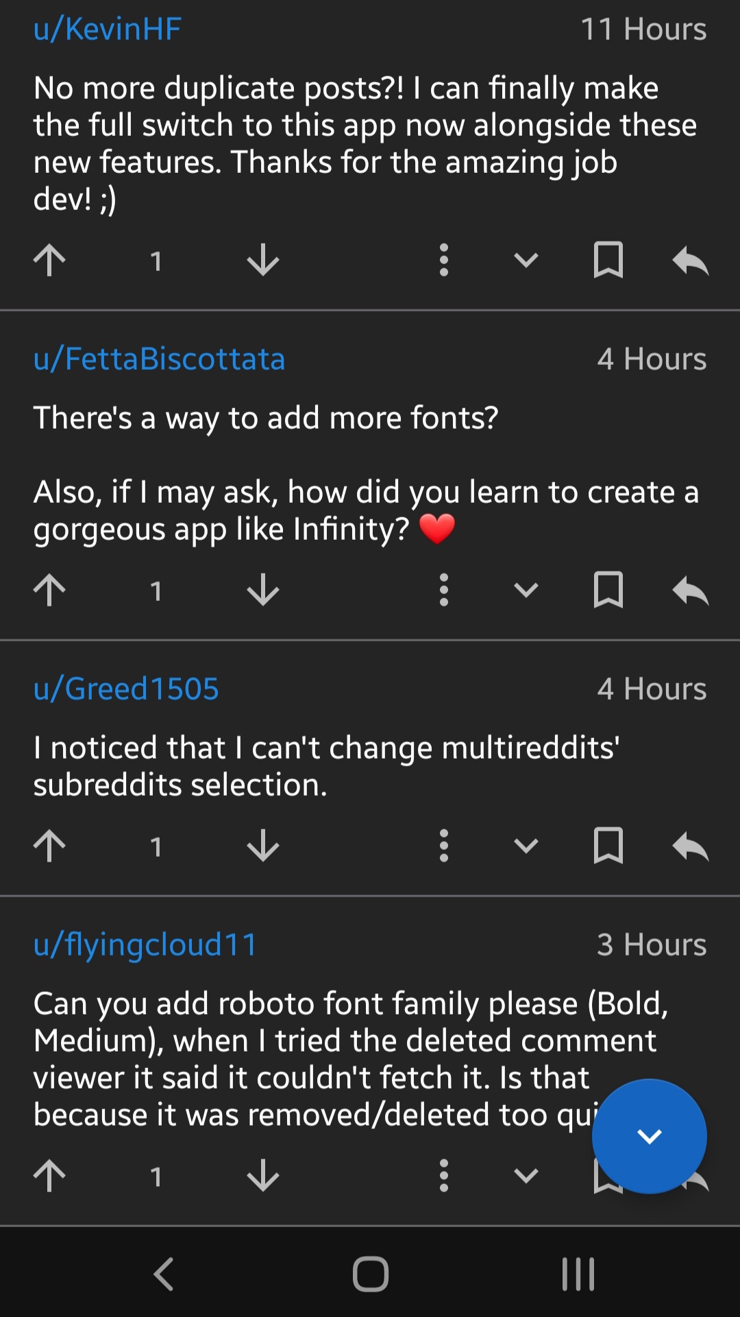 Minor issue: Reply button is covered up by down arrow when scrolled all the way down in comments ...