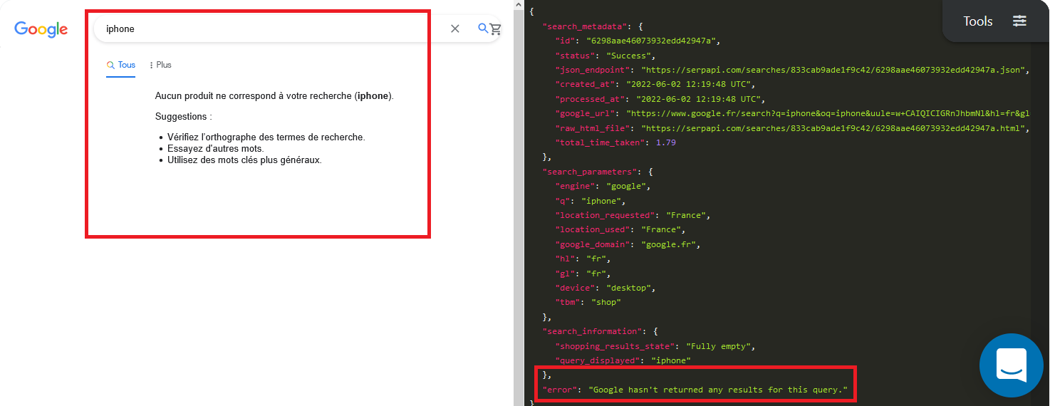 [Google Shopping Search API] Nothing Found Error Despite Results ...
