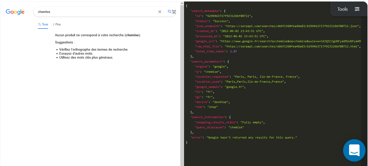 [Google Shopping Search API] Nothing Found Error Despite Results ...