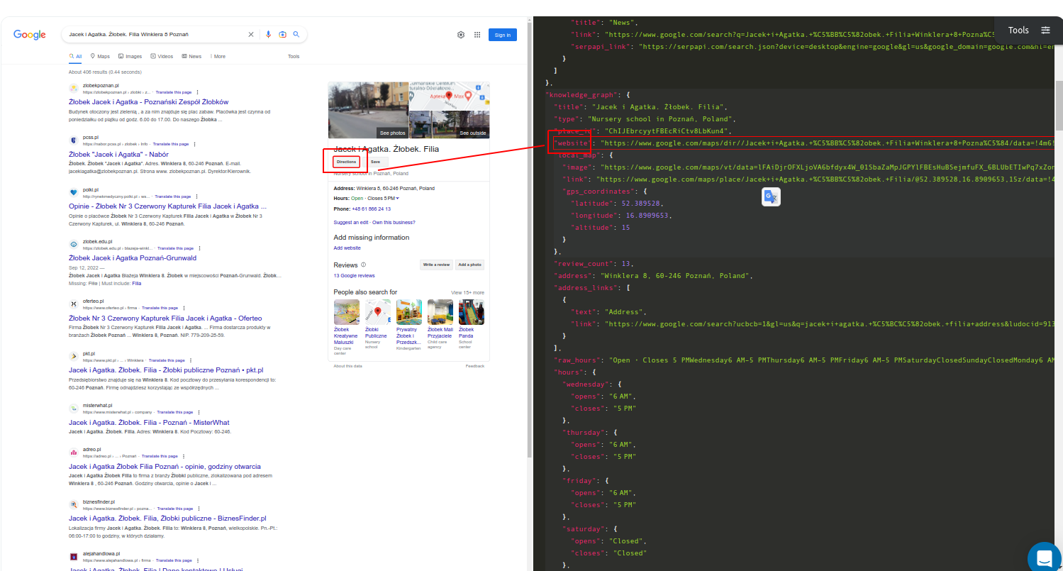 [Google Search API] Knowledge Graph Confused Over Website and Directions · Issue #646 · serpapi ...