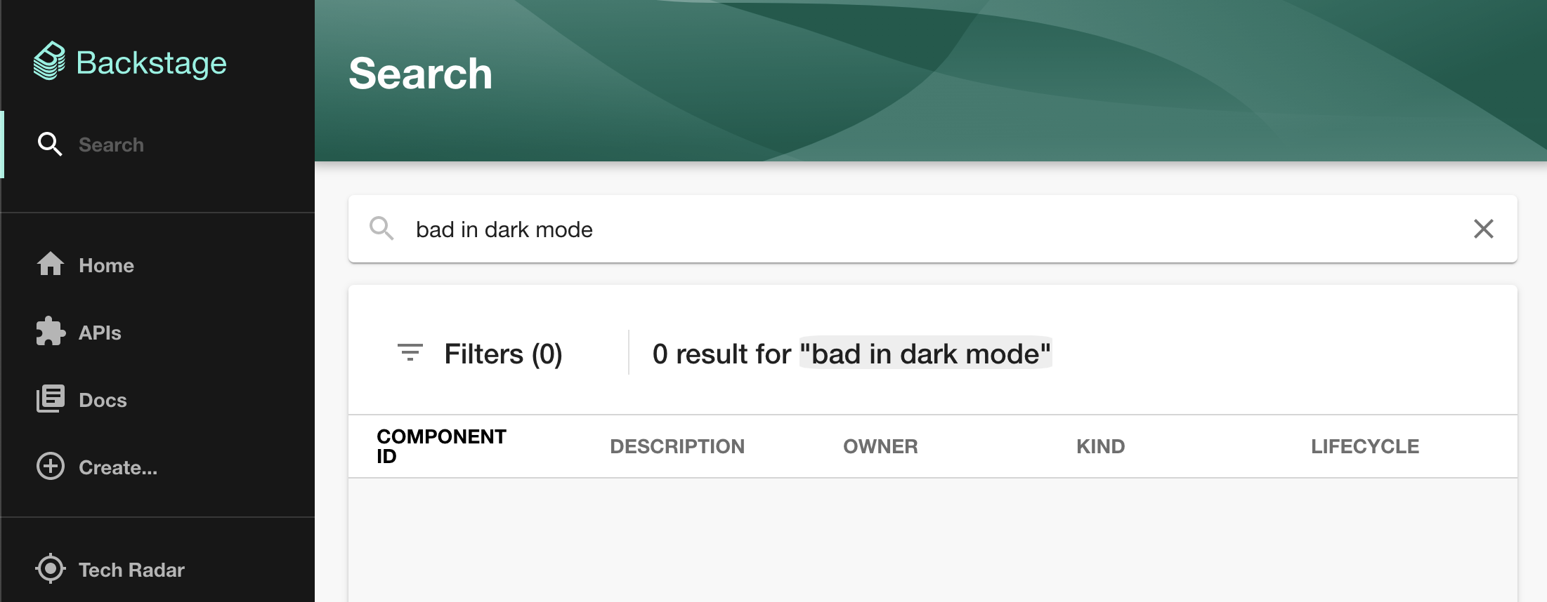 Search Results Dark Mode Issue · Issue #3377 · backstage/backstage · GitHub
