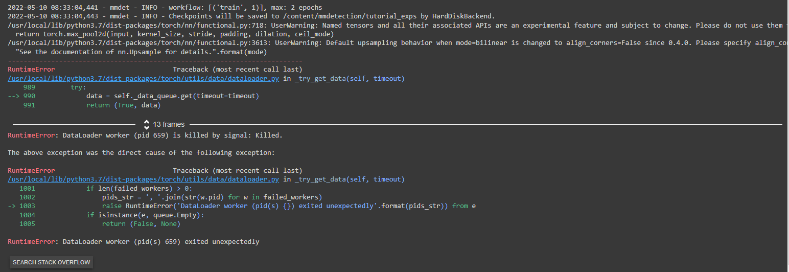 DataLoader worker (pid(s) 659) exited unexpectedly · Issue #7953 · open-mmlab/mmdetection · GitHub