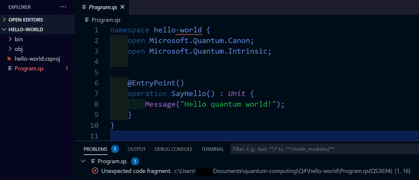 Cannot Run Sample Hello World Program From Official Q Tutorial · Issue 550 · Microsoft Qsharp