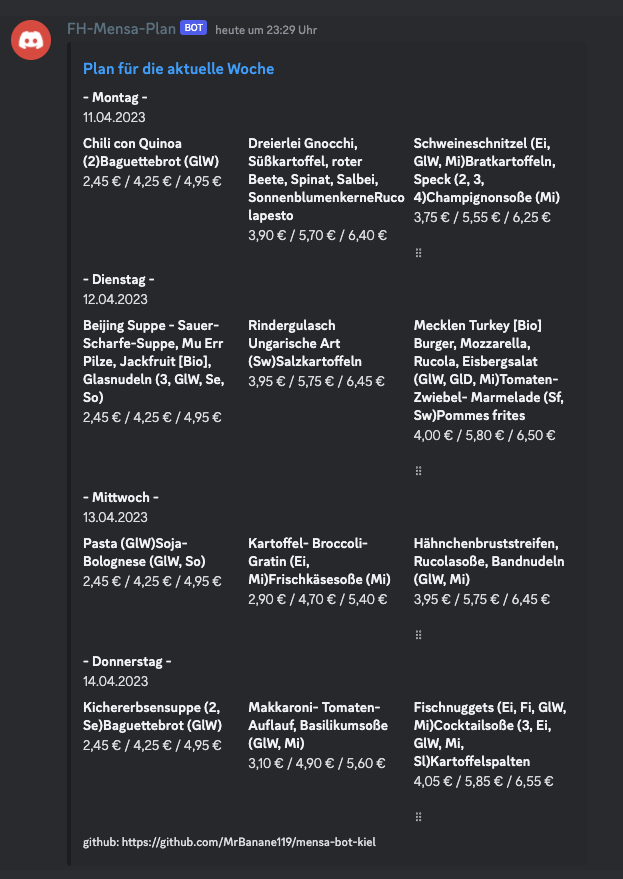 Wochentagsüberschriften · Issue #4 · felixkluever/mensa-bot-kiel · GitHub