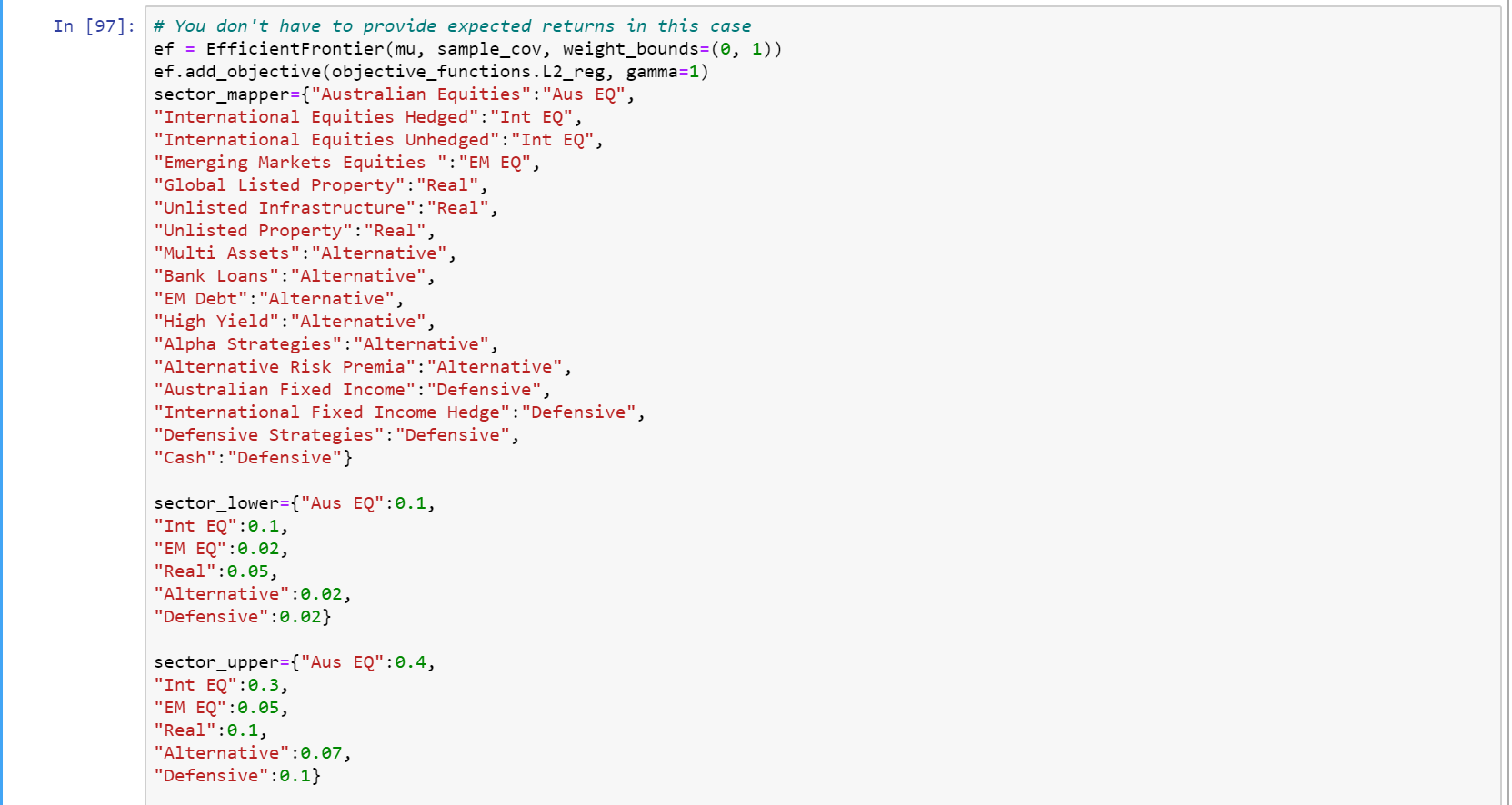 setting minimum sector constraint · Issue #112 · robertmartin8 ...