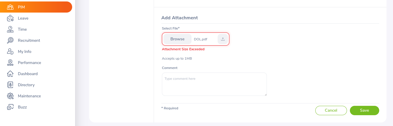 Attachment Size · Issue #1457 · orangehrm/orangehrm · GitHub