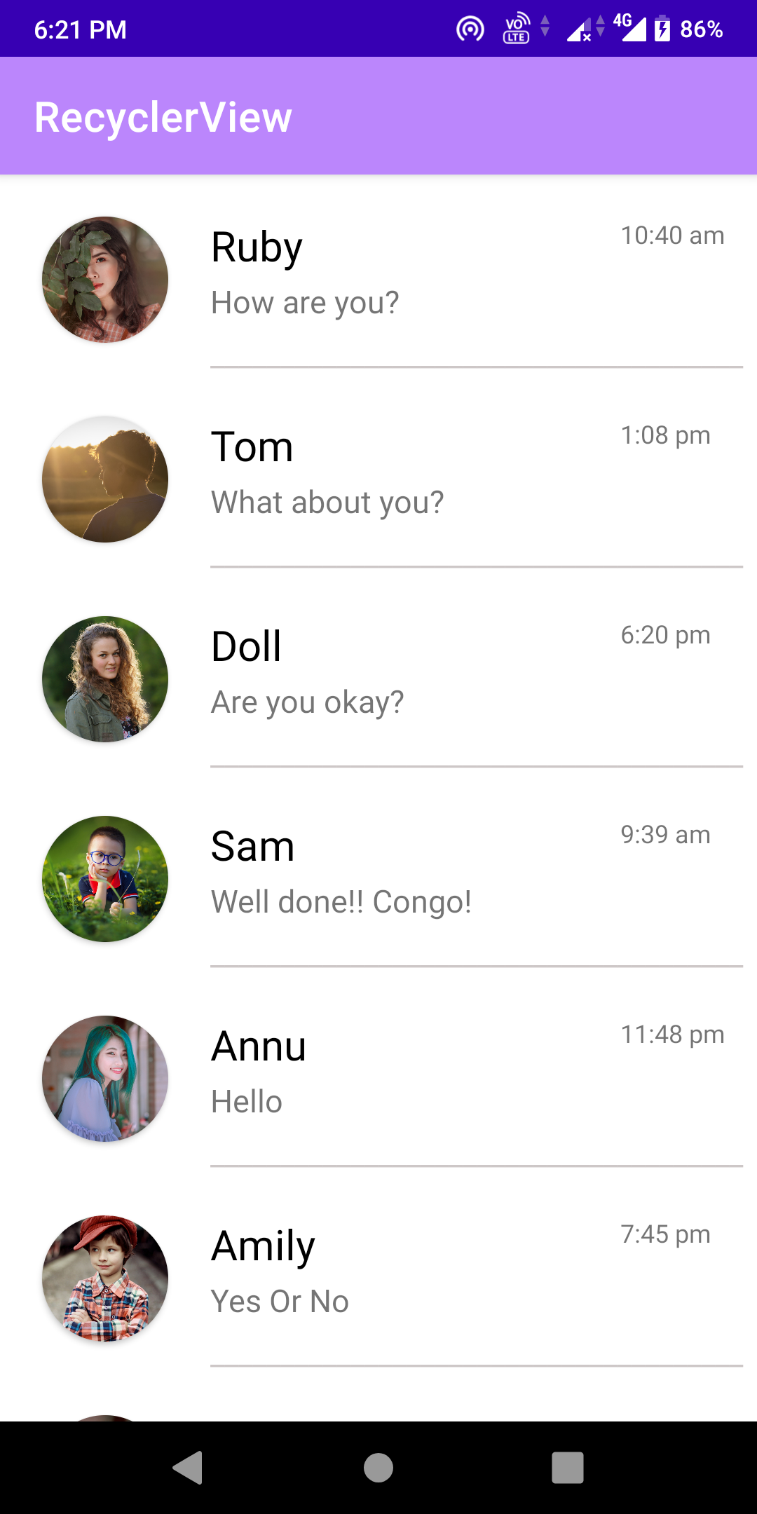 GitHub - anjali628/RecyclerView: Recycler View of a Chat Application using JAVA which shows name ...