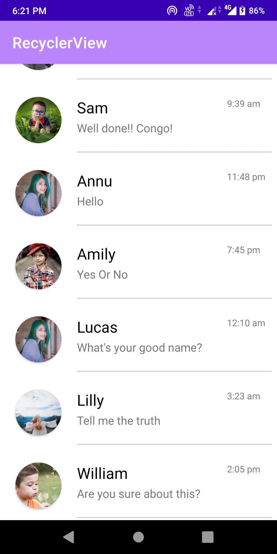 GitHub - anjali628/RecyclerView: Recycler View of a Chat Application using JAVA which shows name ...