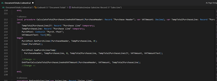 Please add a new publisher event OnAfterCalculateTotalPurchaseLineAndVATAmount (In codeunit 57 ...