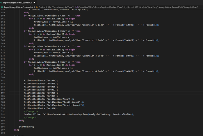 New Publisher CreateRowWithColumnsCaptions in Codeunit 424 Export Analysis View · Issue #12307 ...
