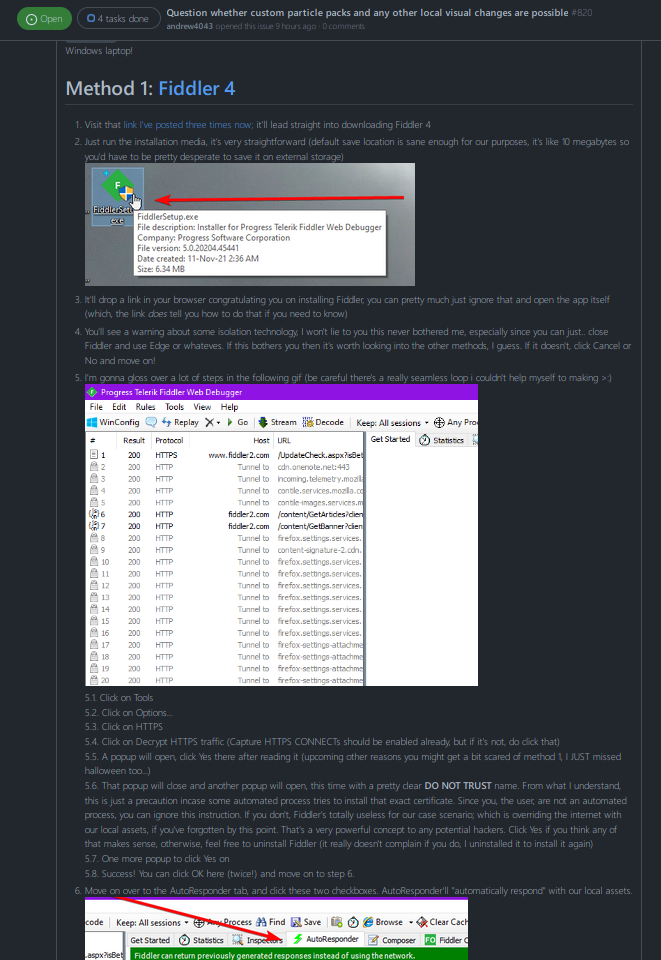 Question whether custom particle packs and any other local visual changes are possible · Issue ...