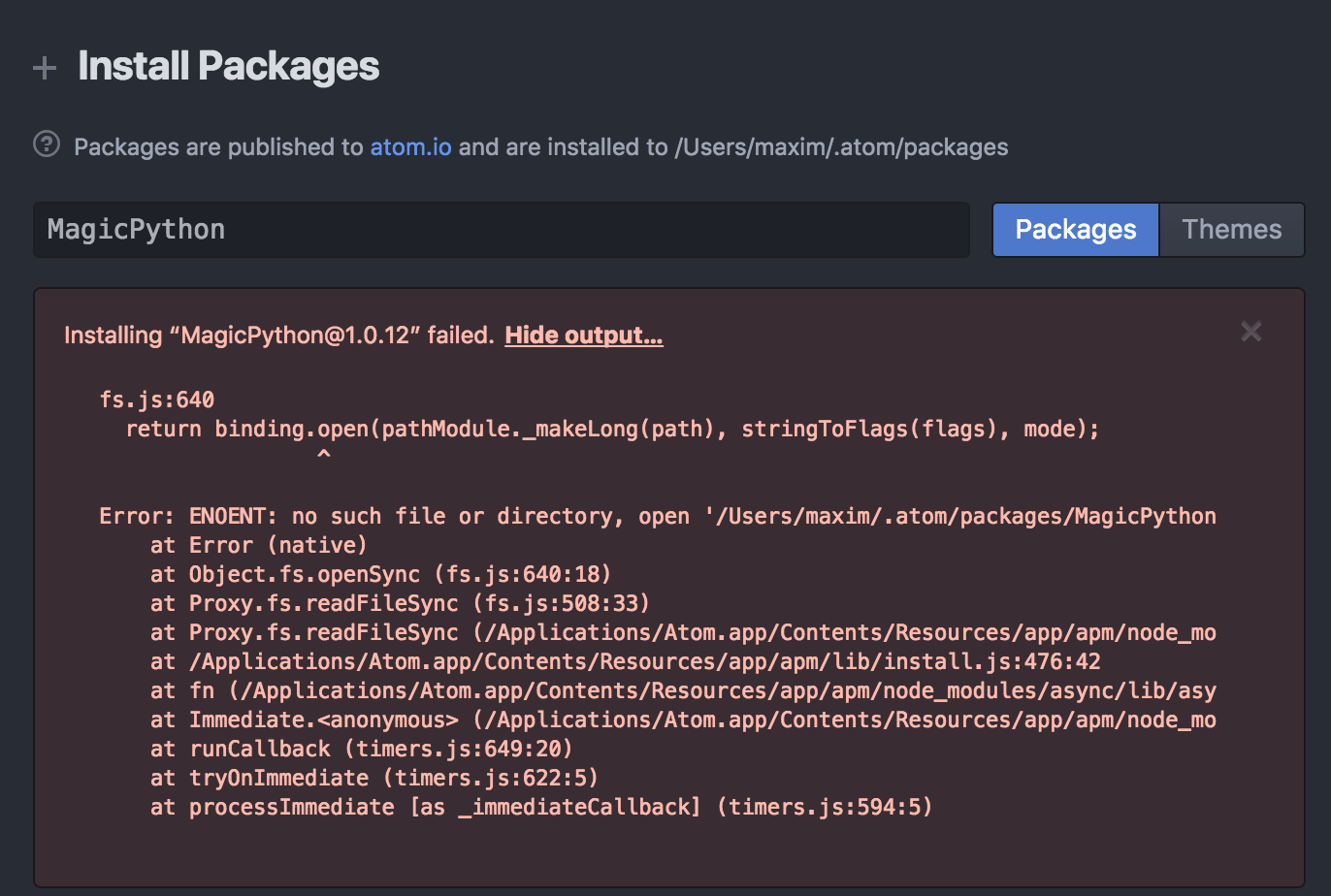 Failed to install package with CamelCase naming (MagicPython) on MacOS ...
