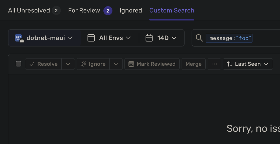 Negation operator "!" not working for message search on issues page · Issue #41636 · getsentry ...