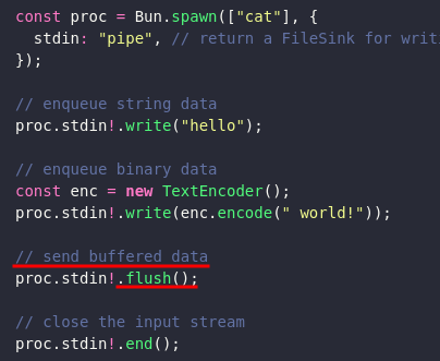 docs confusion + `proc.stdin.flush()` bug · Issue #2423 · oven-sh/bun ...