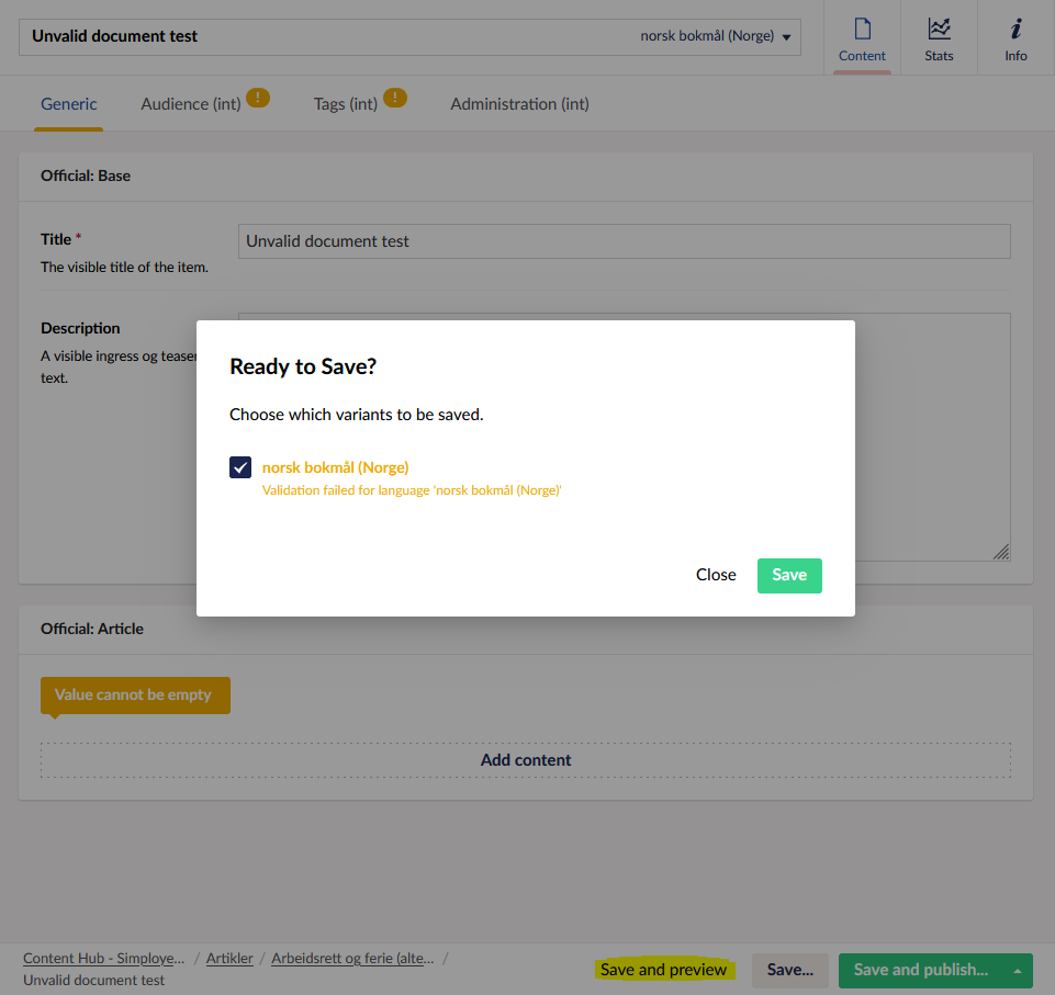 Preview link is available even if mandatory content is missing · Issue #12196 · umbraco/Umbraco ...