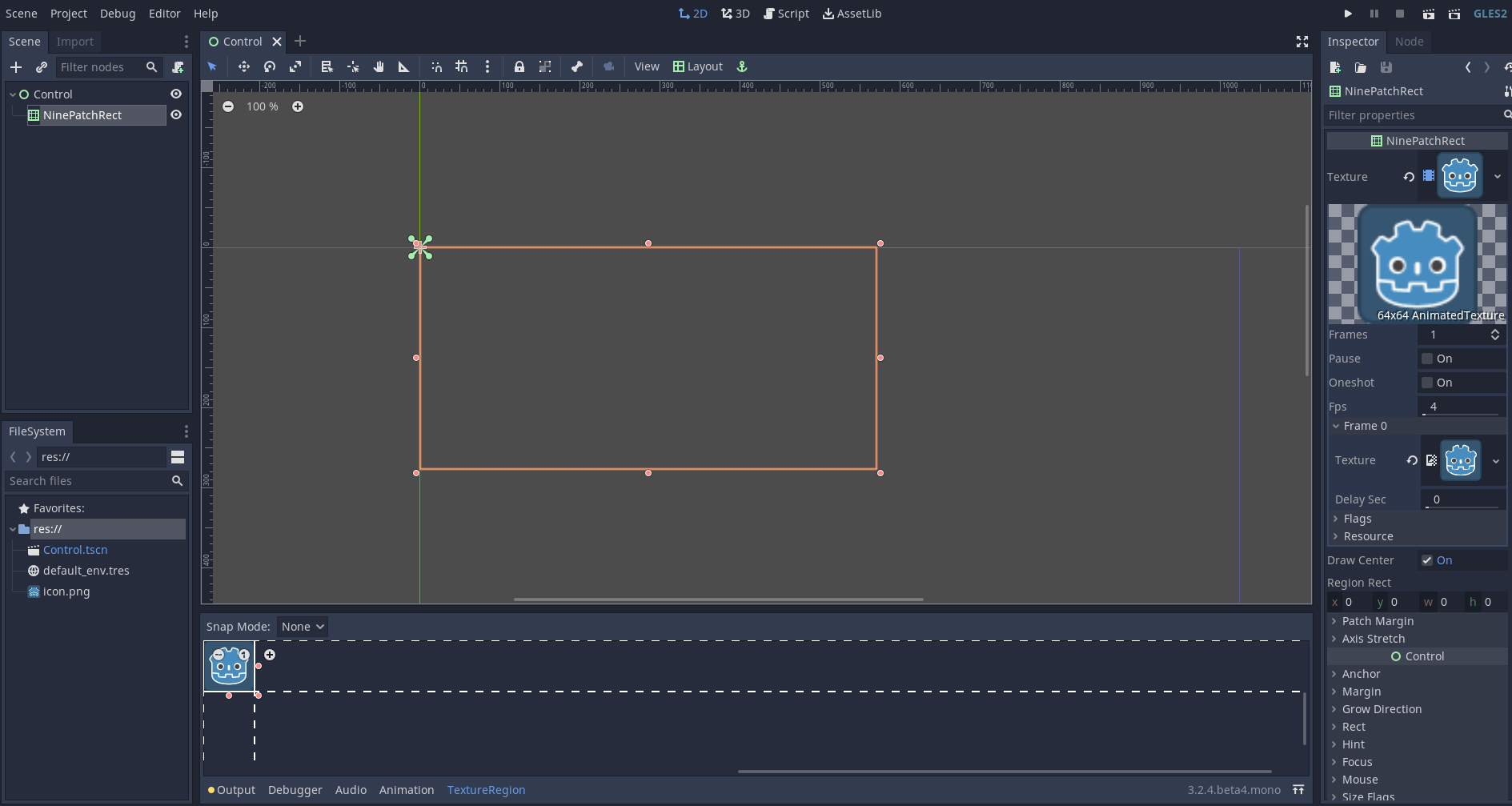 [3.2.4 Beta 4] When I use a AnimatedTexture in the NinePatchRect, it gives the error. · Issue ...
