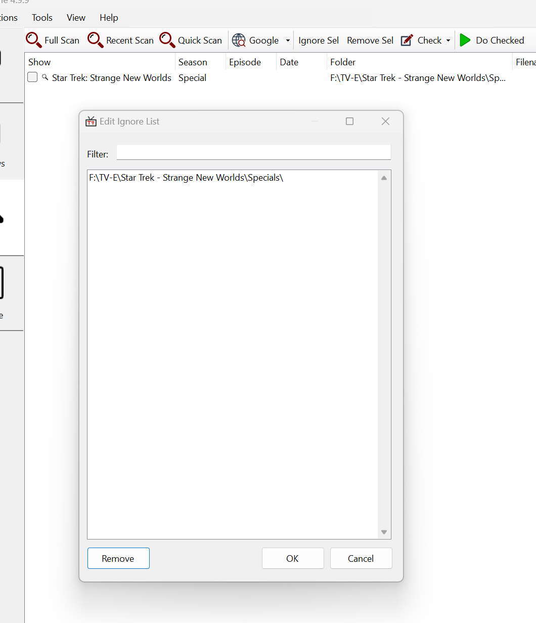 Ignored episodes showing when running a full scan · Issue #971 · TV-Rename/tvrename · GitHub