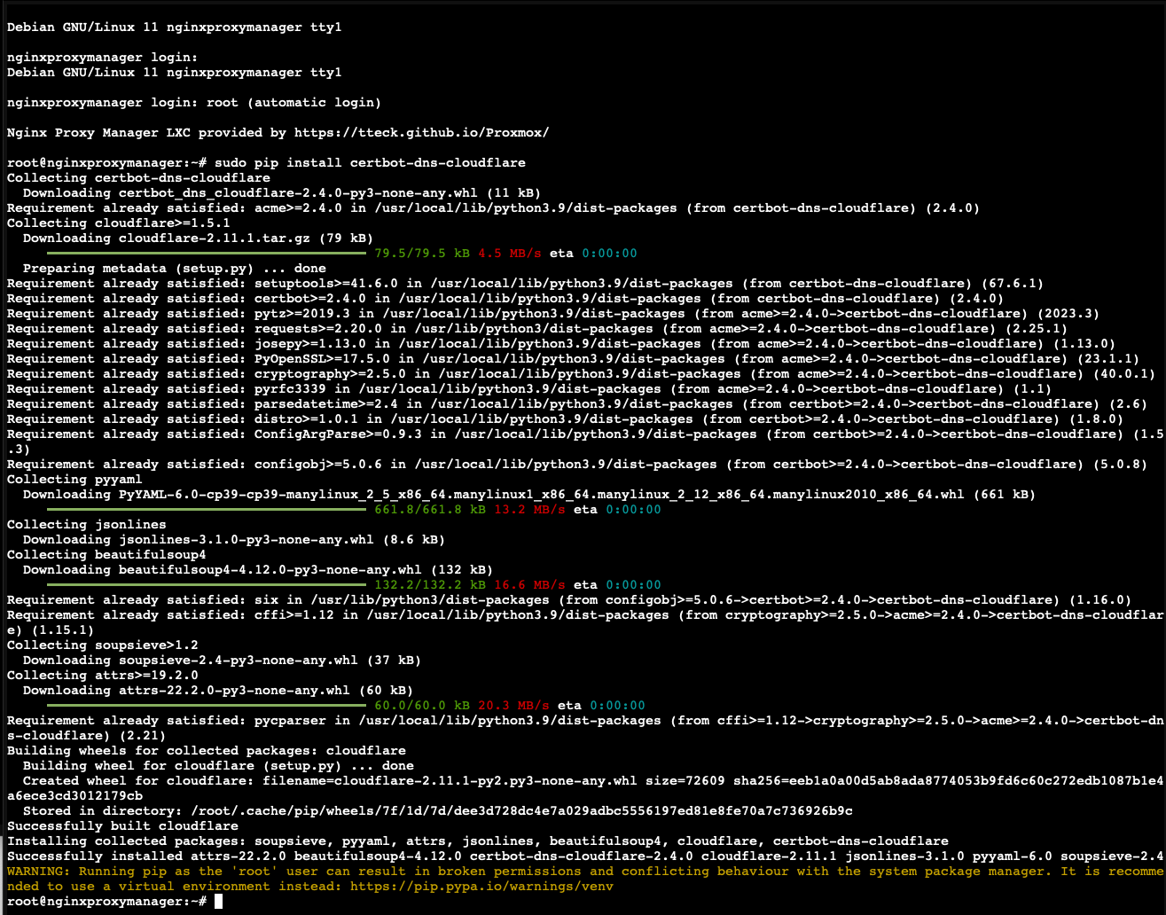 Cloudflare DNS Plugin won't install · Issue #2777 · NginxProxyManager/nginx-proxy-manager · GitHub