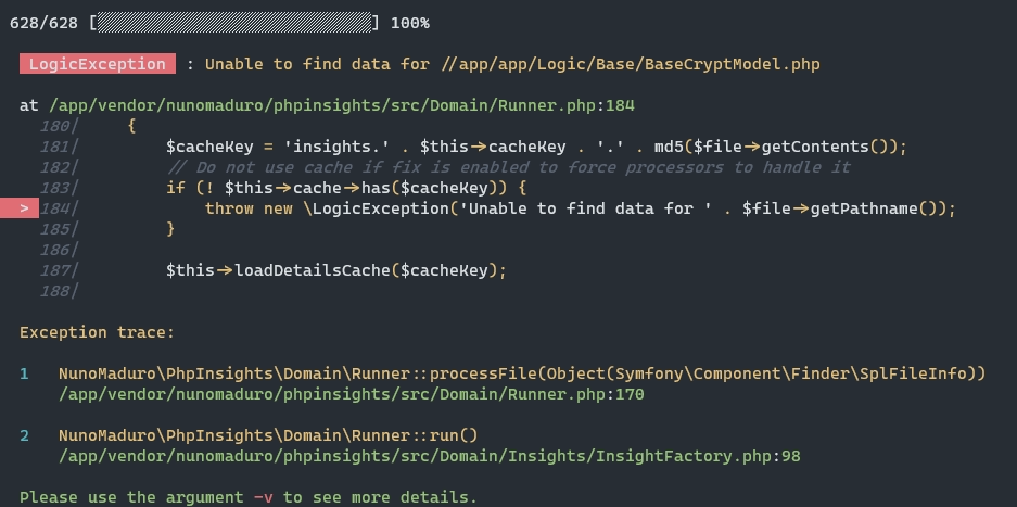 Logic Exception unable to find data within Laravel project · Issue #511 · nunomaduro/phpinsights ...