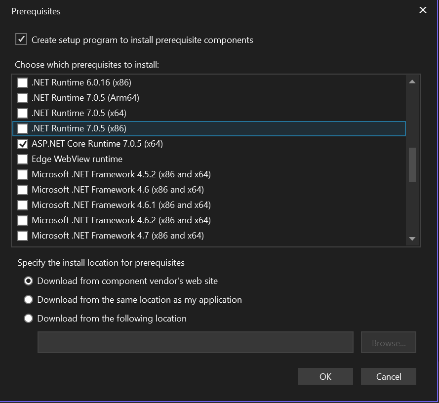 Click Once Add runtime(aspnetcore) not listed in existing perquisites ...