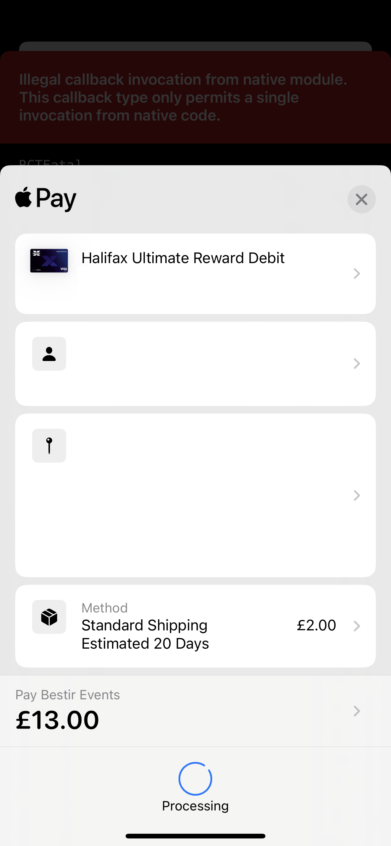 Illegal invocation error when retrying a payment with a different card ...