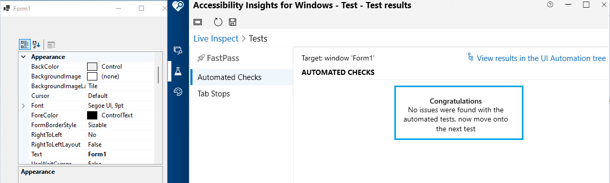 Accessibility: PropertyGrid: An onscreen element must not have a null BoundingRectangle property ...