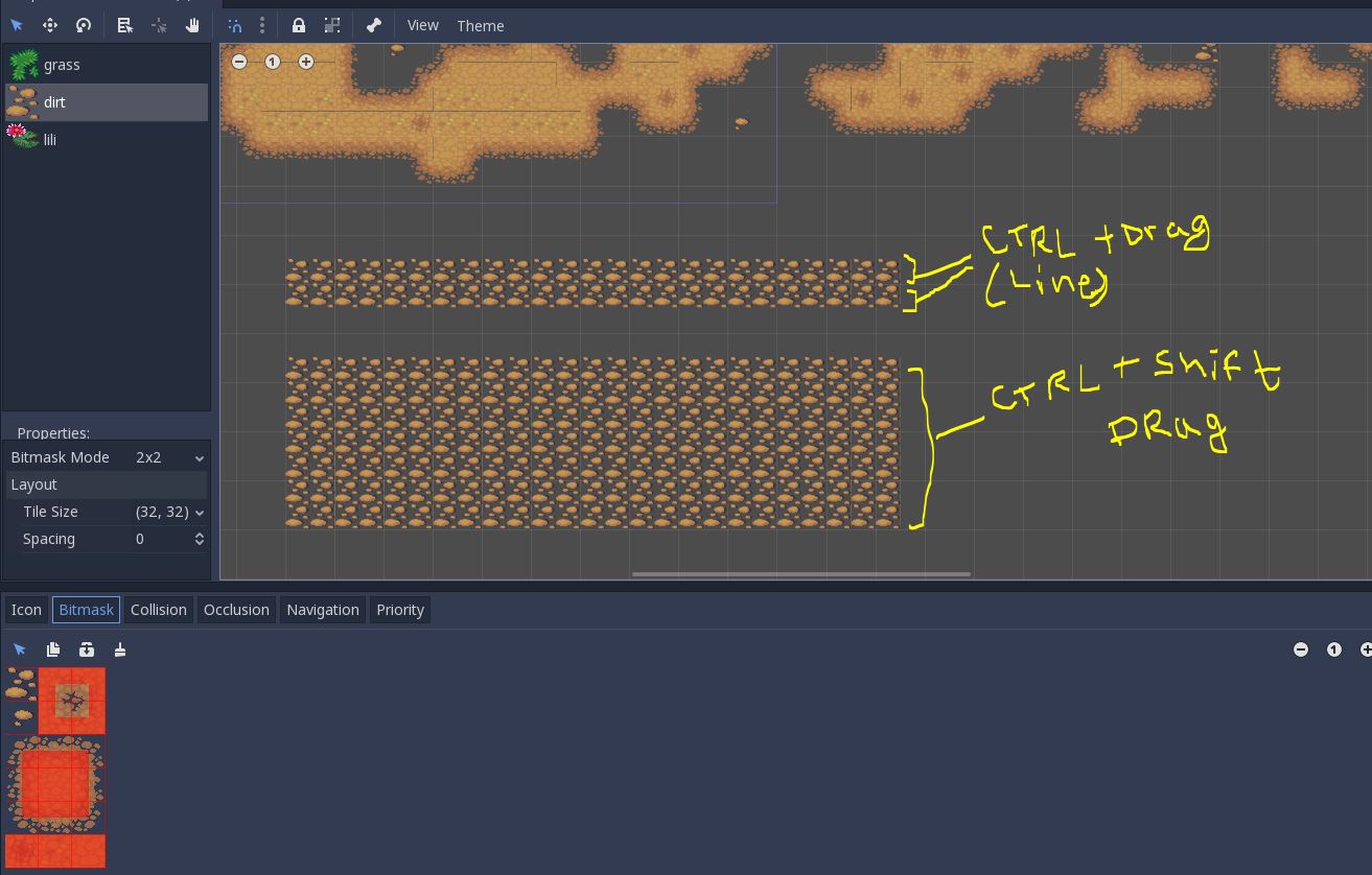 a couple of autotile bugs - straight lines and rectangular area drawing ...